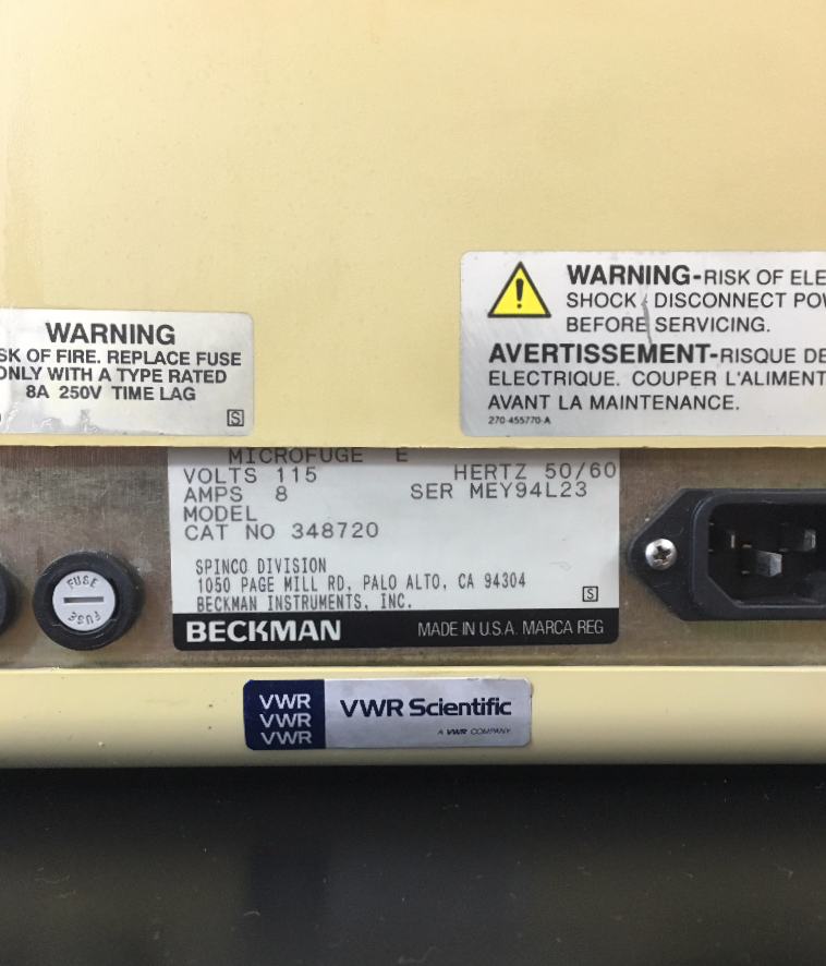 Beckman Coulter Microfuge E 348720