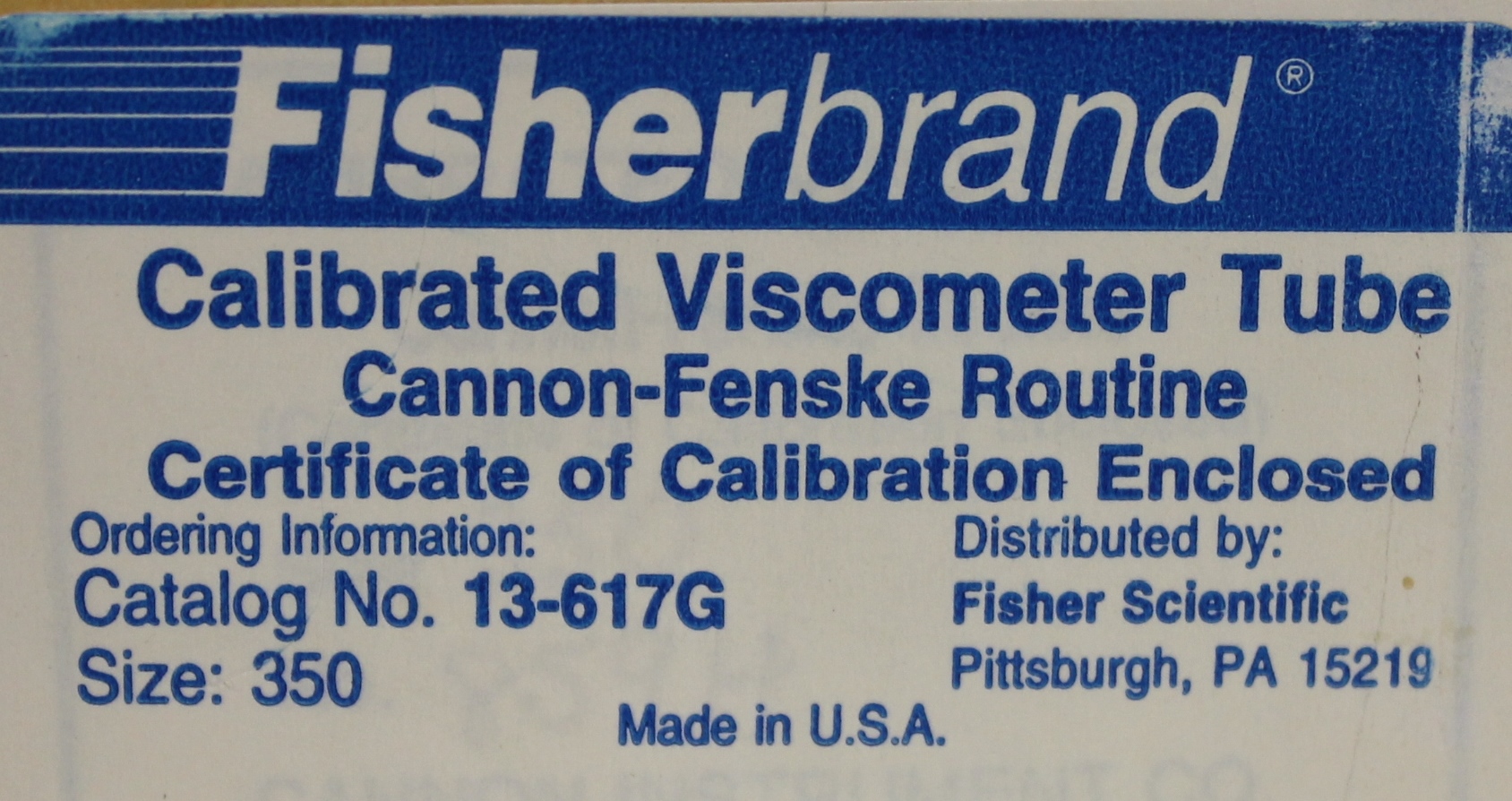 Fisherbrand Glass Kinematic Calibrated Viscometer Tube; ASTM 350, CAT ...