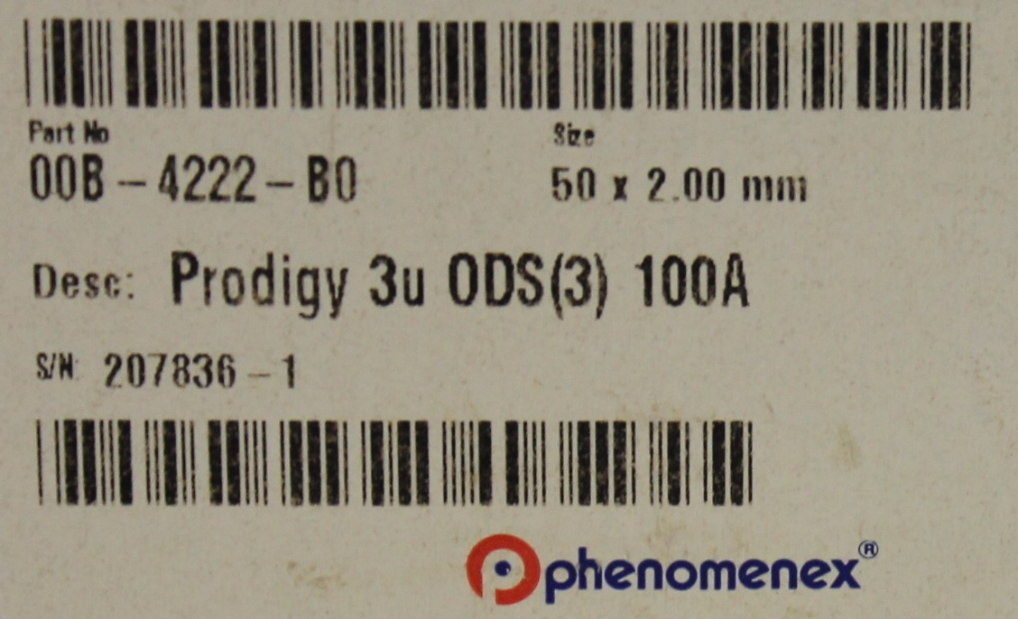 Phenomenex Prodigy 3 m ODS-3 100 , LC Column 50 x 2 mm P/N 00B-4222-B0